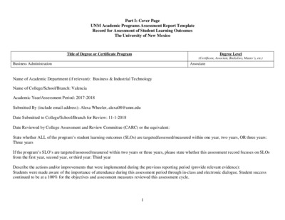 "2017/2018 UNMV Business Administration AA Assessment" by Laura Musselwhite