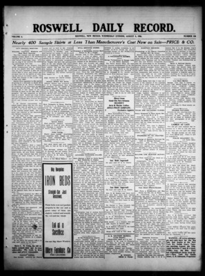 "Roswell Daily Record, 08-08-1906" by H. E. M. Bear