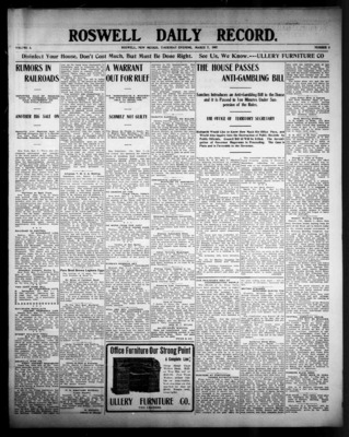 "Roswell Daily Record, 03-07-1907" by H. E. M. Bear