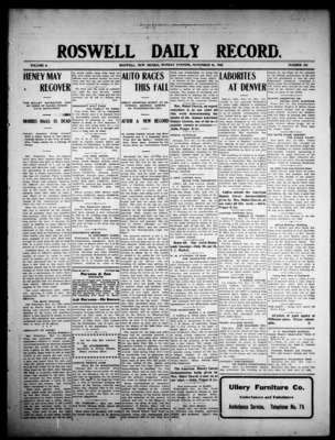 "Roswell Daily Record, 11-16-1908" by H. E. M. Bear