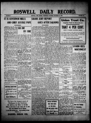 "Roswell Daily Record, 11-24-1909" by H. E. M. Bear